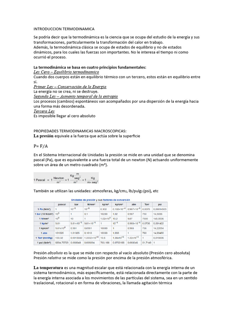 Introduccion Termodinamica | PDF | Gases | Calor
