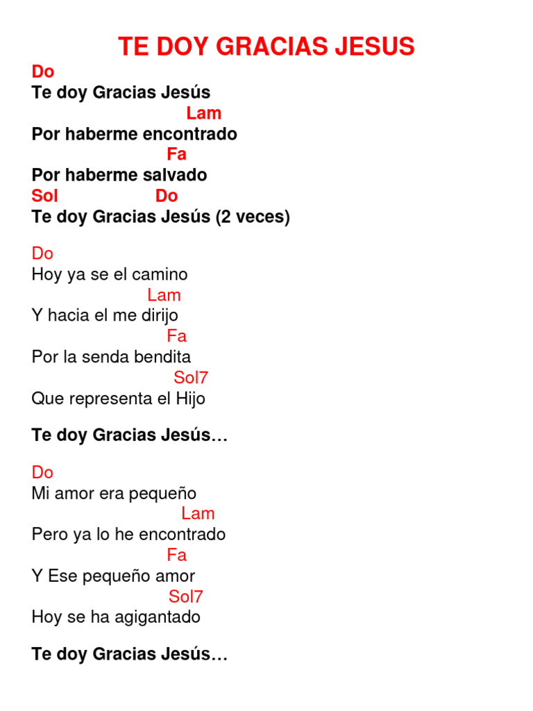 Letra y acordes: Te doy gracias Jesús | PDF | Artes del Lenguaje y ...
