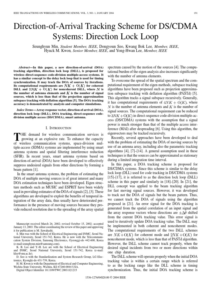 Direction-of-Arrival Tracking Scheme For DS/CDMA Systems: Direction Lock Loop | Download Free ...