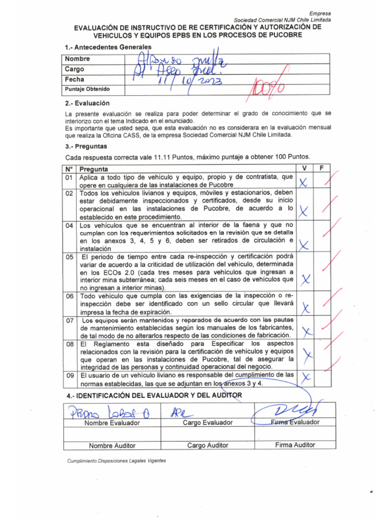 Evaluación Instructivo de Recertificación y Autorización de Vehículos y ...