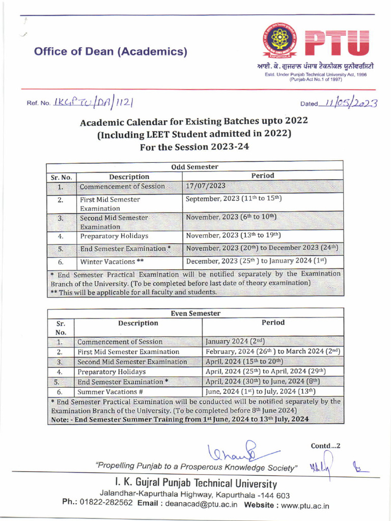 Academic Calendar For Existing Batches Upto 2022 Including LEET Students Admitted in 2022 For ...