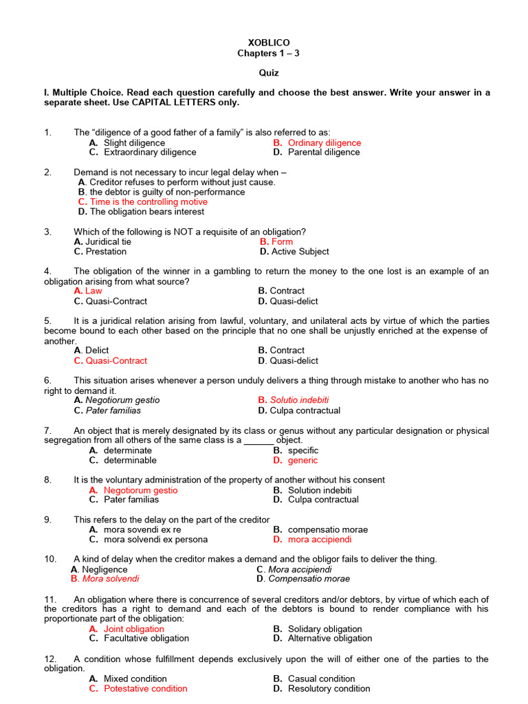 Oblicon Midterms Answer Key - Compress | PDF | Law Of Obligations | Business Law