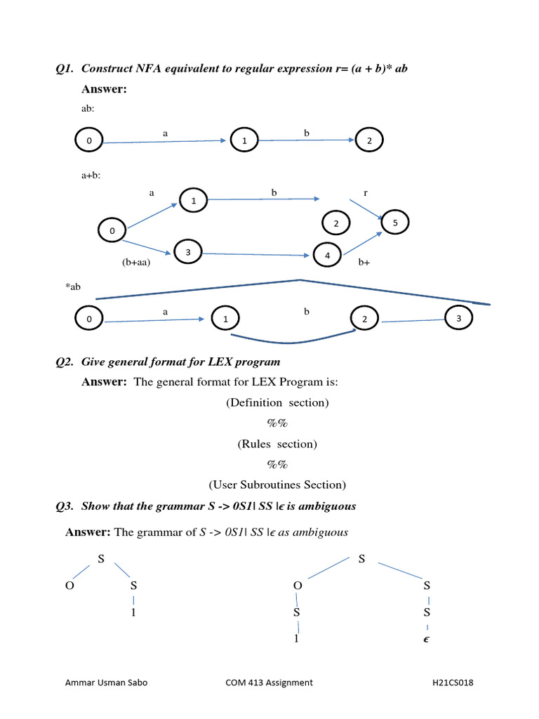 Com 413 Ammar Usman Sabo H21CS018 | PDF | Parsing | Compiler