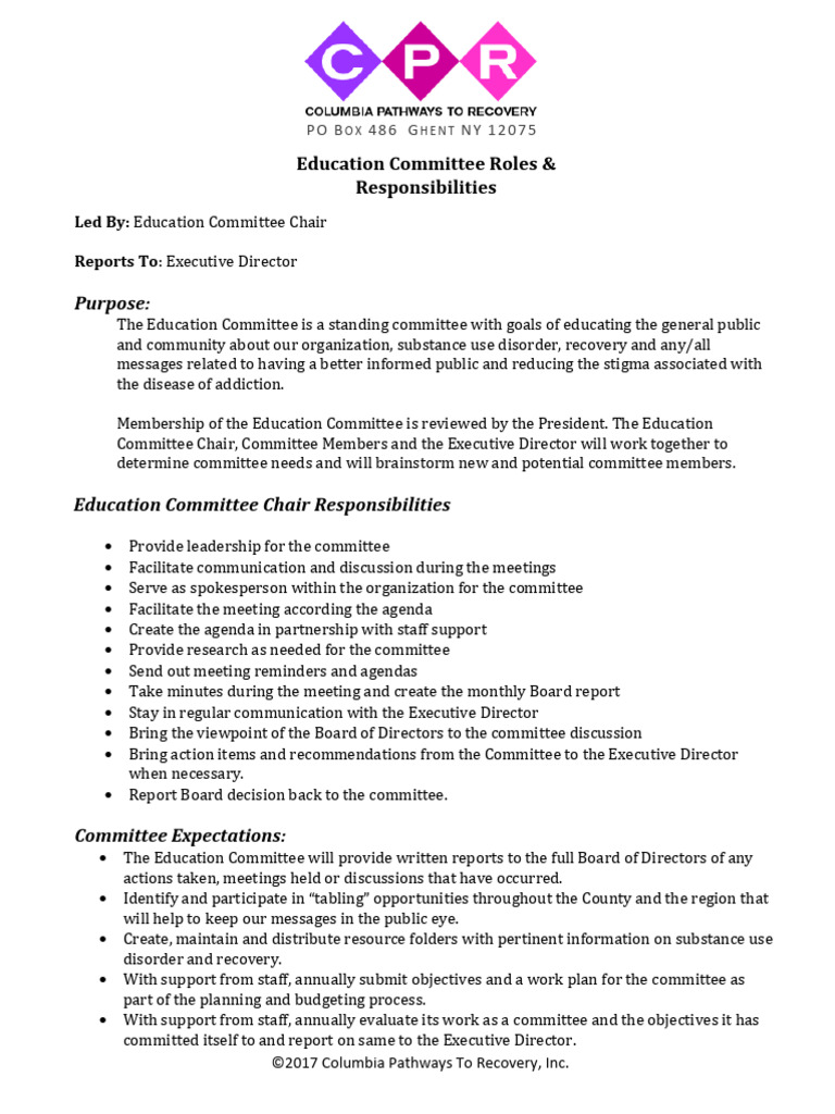 Education Committee Roles & Duties | PDF | Board Of Directors