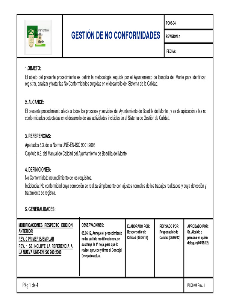 Procedimiento de No Conformidades en Calidad | PDF