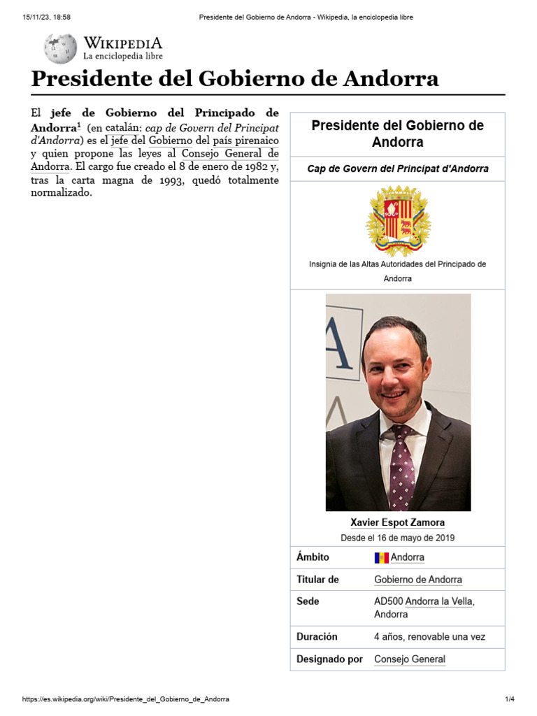 Presidente Del Gobierno de Andorra - Wikipedia, La Enciclopedia Libre ...