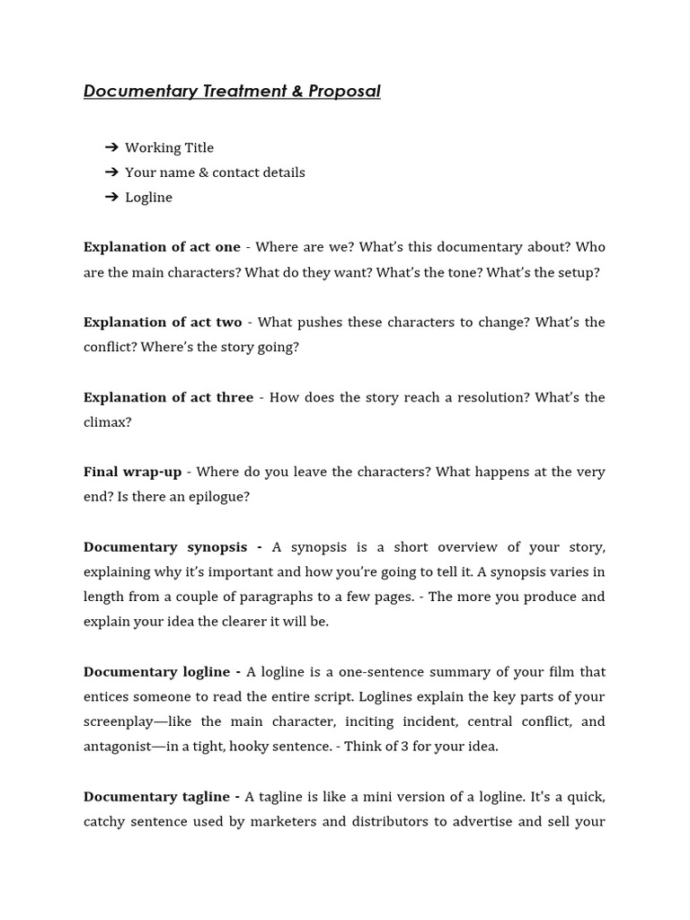 Documentary Treatment & Proposal Guide | PDF | Career & Growth | Art
