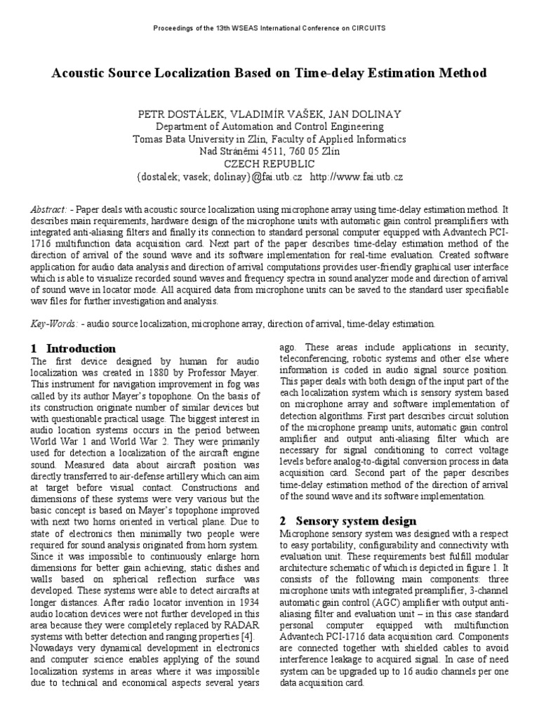 Acoustic Source Localization Based On Time-Delay Estimation Method | PDF
