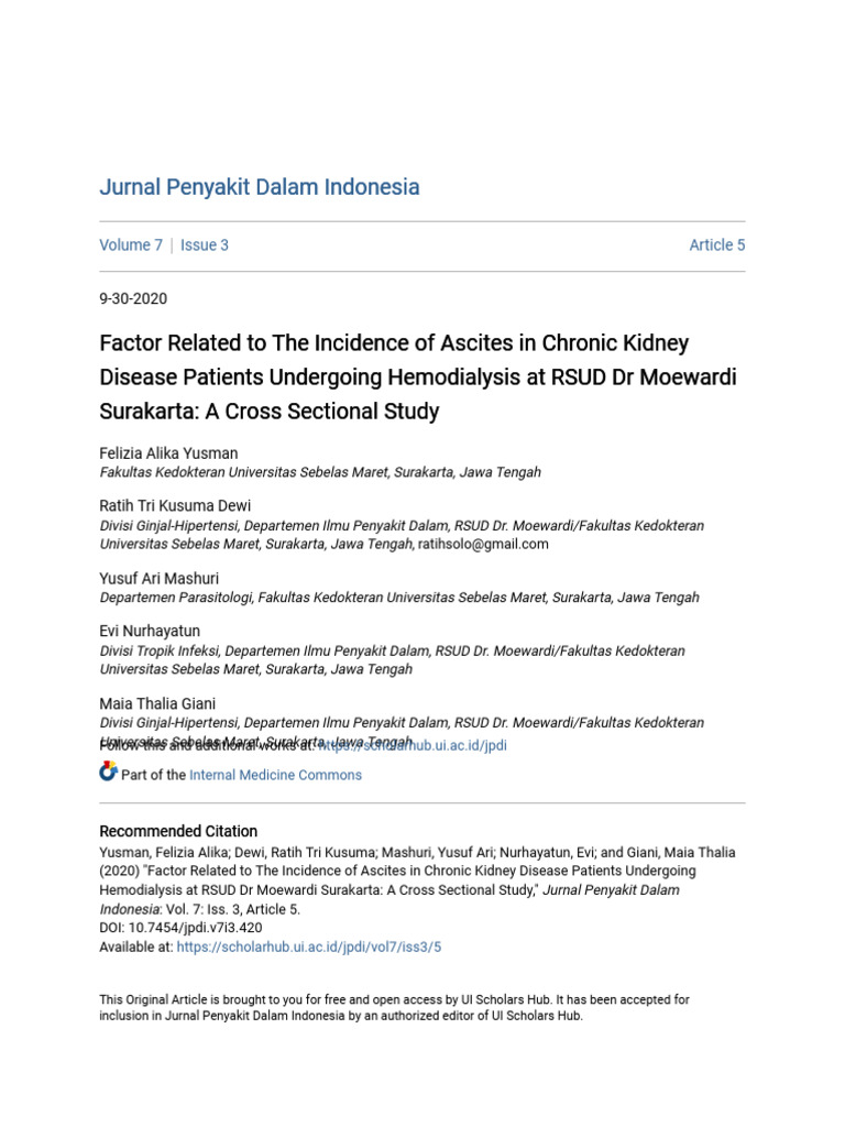Factor Related To The Incidence of Ascites in Chronic Kidney Dise | PDF