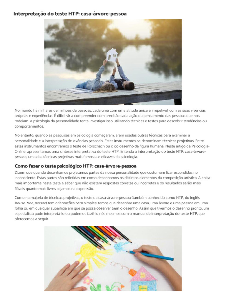 Interpretação Do Teste HTP - Casa-Árvore-Pessoa | PDF | Psicologia ...