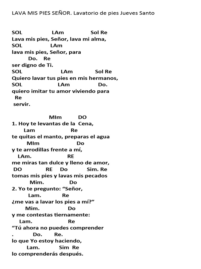 Letra y acordes: Lava mis pies, Señor | PDF | Artes del Lenguaje y ...