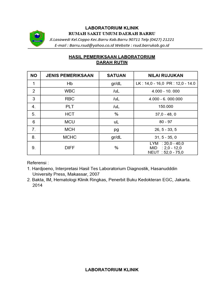Nilai Rujukan Laboratorium | PDF