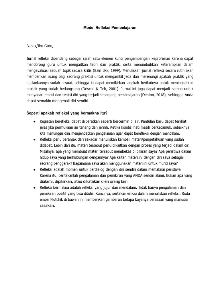 Model Refleksi Pembelajaran untuk Guru | PDF | Karier & Perkembangan