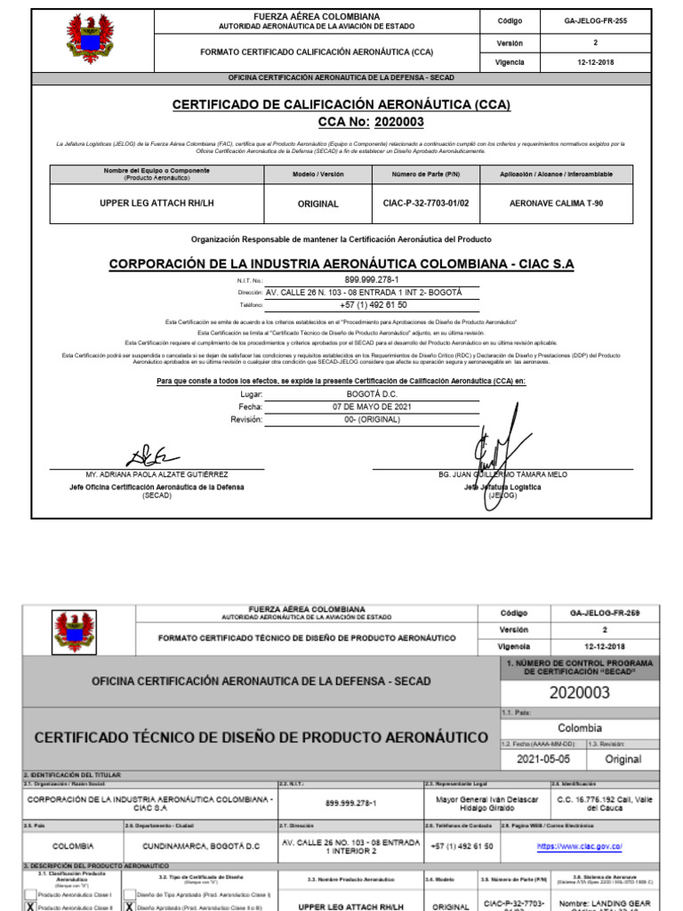 Certificado CCA y CTD - Programa SECAD 2020003 - LT | PDF | Aviación ...