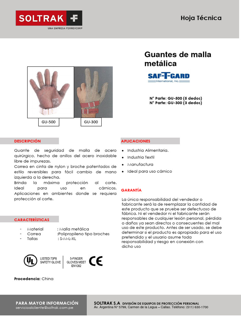 Ficha Tecnica - Guante para Corte GU 500 | PDF