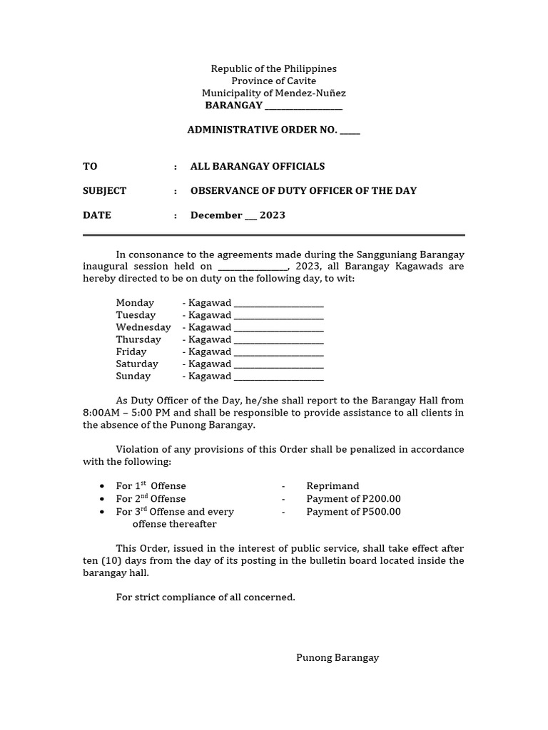 1, Administrative Order For Duty-Officer-of-the-Day | PDF