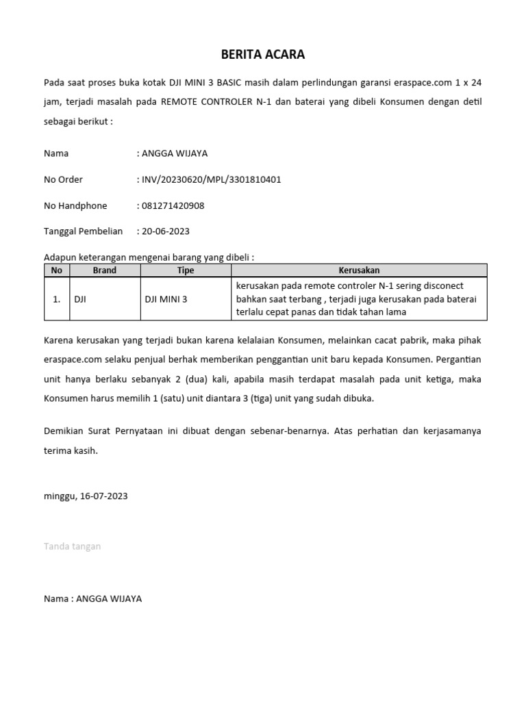 Template Berita Acara Claim DOA | PDF