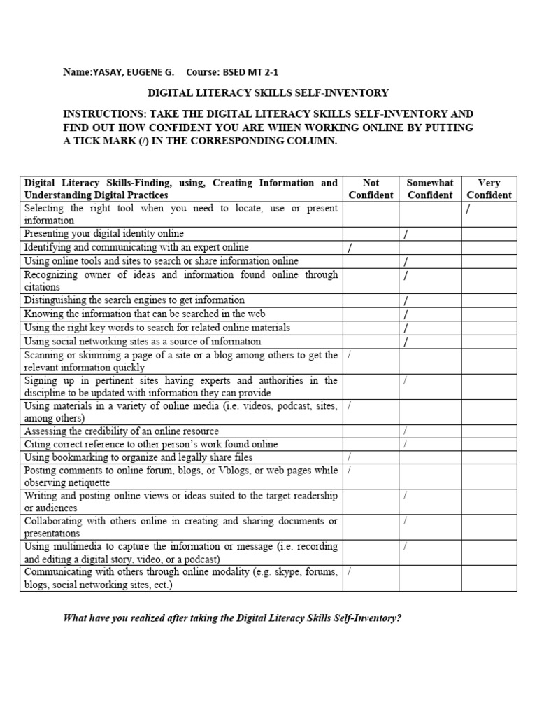 Digital Literacy Skills Self Inventory | Download Free PDF | Blog ...