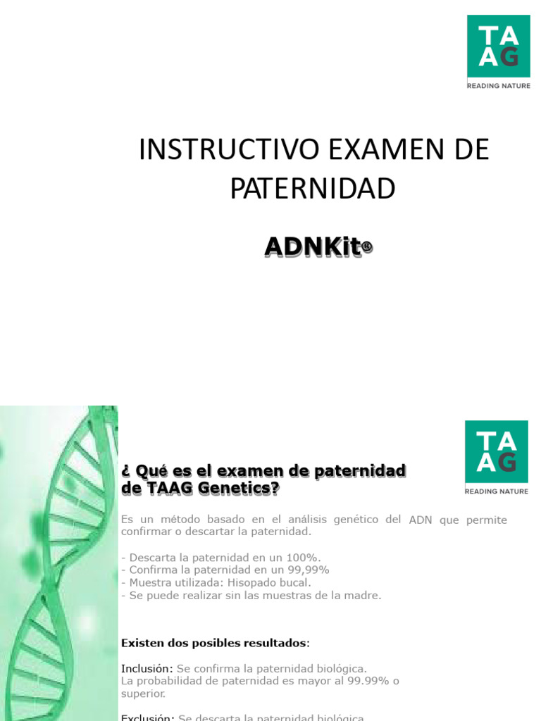 Examen de Paternidad ADNKit® TAAG | PDF | Prueba genética | Genética