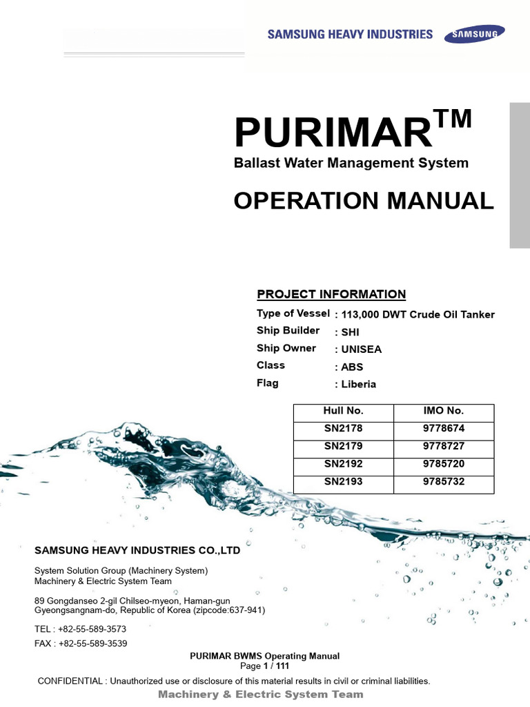 MM-55-2 - Ballast Water Treatment System Operation Manual | PDF | Water Purification | Chemistry