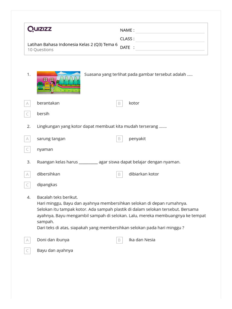 Latihan Bahasa Indonesia Kelas 2 (Q3) Tema 6 | PDF