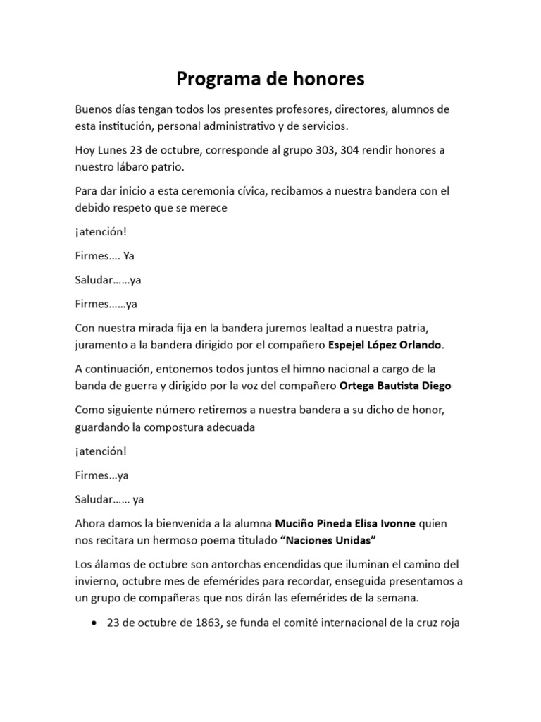 Programa de Honores | Descargar gratis PDF | Naciones Unidas | Relaciones internacionales