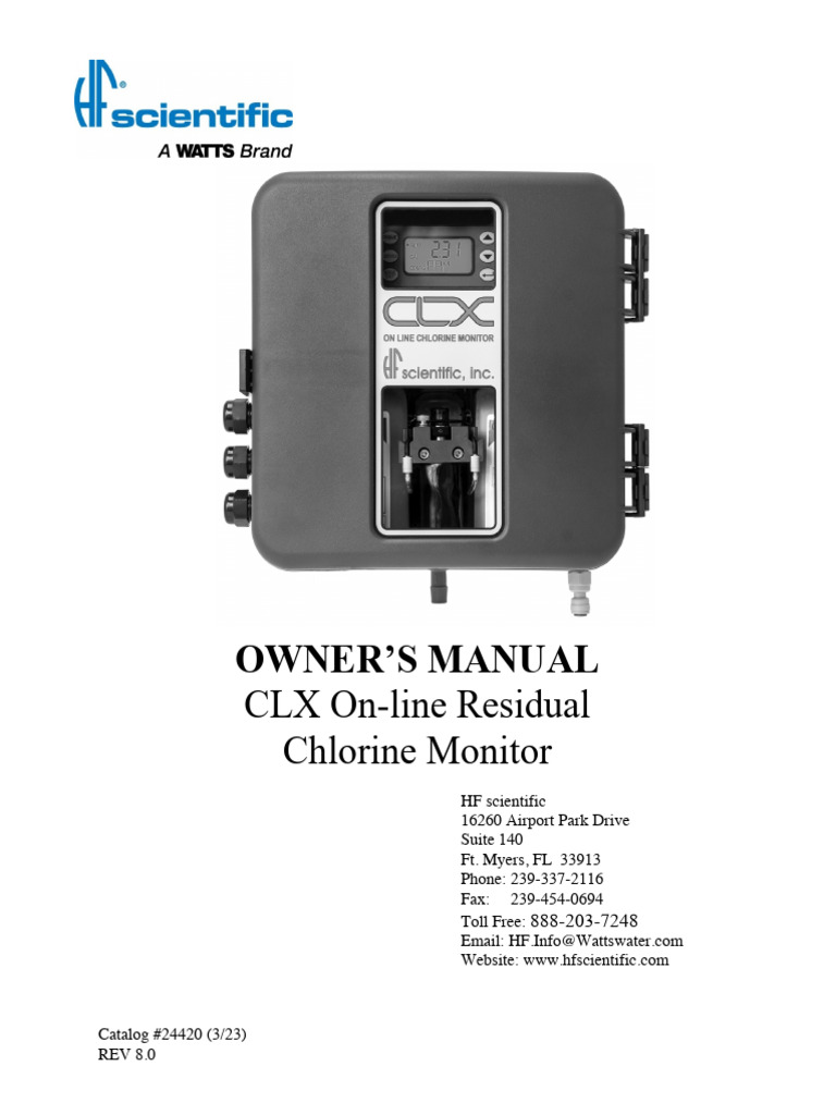 CLX Chlorine Monitor Owner's Manual | PDF | Equipment | Manufactured Goods