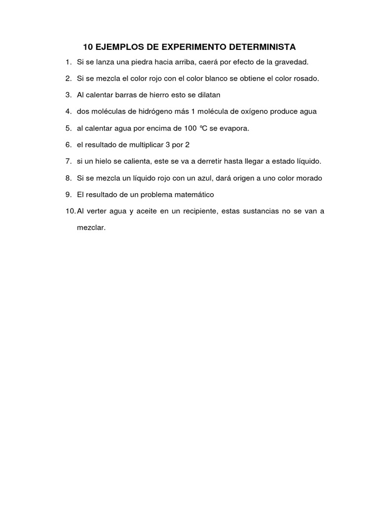 10 Ejemplos de Experimento Determinista | PDF