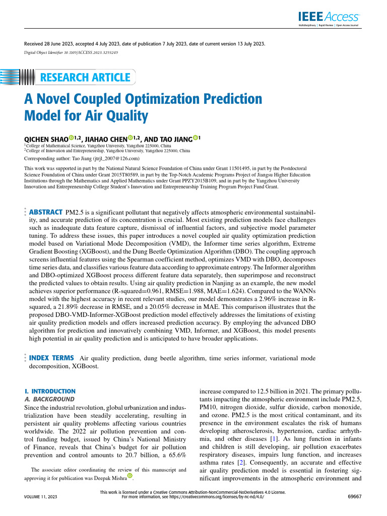 A Novel Coupled Optimization Prediction Model For Air Quality | PDF | Air Pollution | Prediction