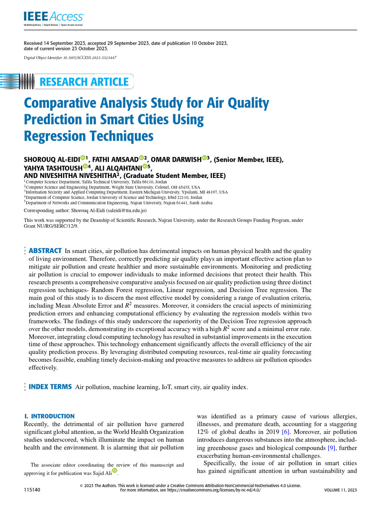 Air Quality Prediction in Smart Cities | PDF | Regression Analysis ...