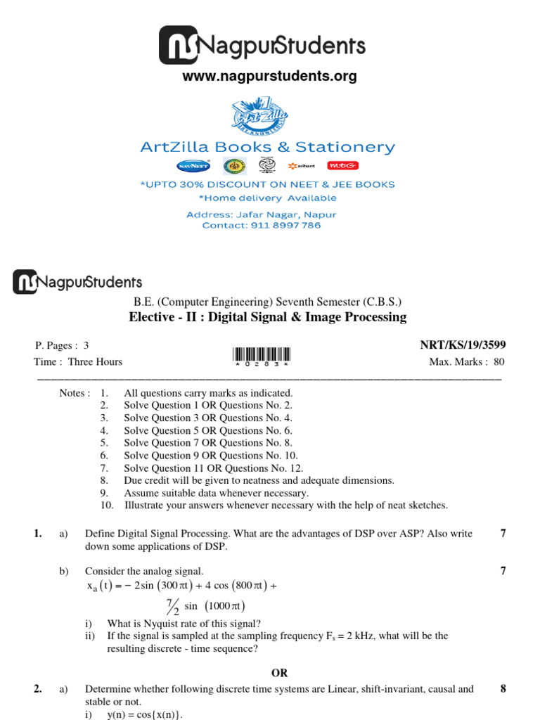 (NagpurStudents - Org) Elective II Digital Signal and Image Processing | PDF | Digital Signal ...