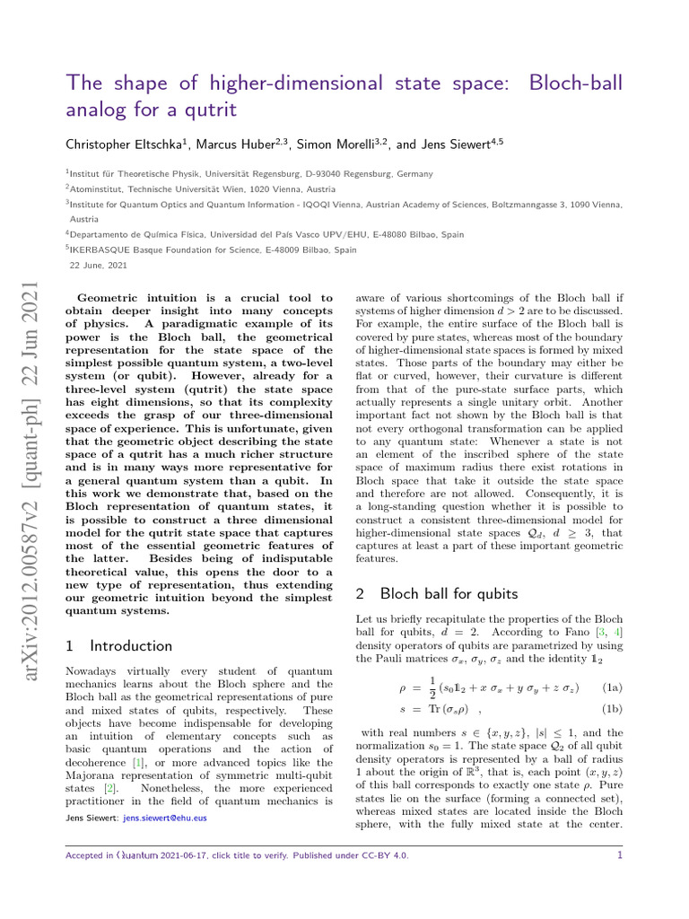 The Shape Of Higher Dimensional State Space Bloch Ball Pdf