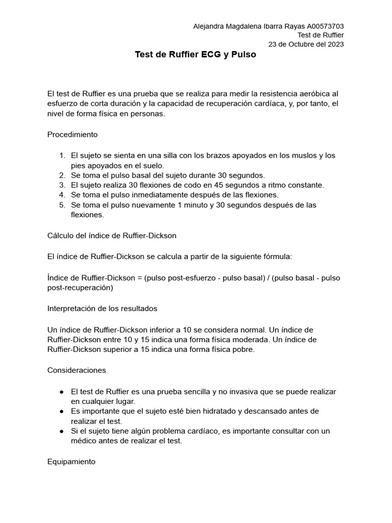 Test de Ruffier ECG y Pulso | PDF | Medición