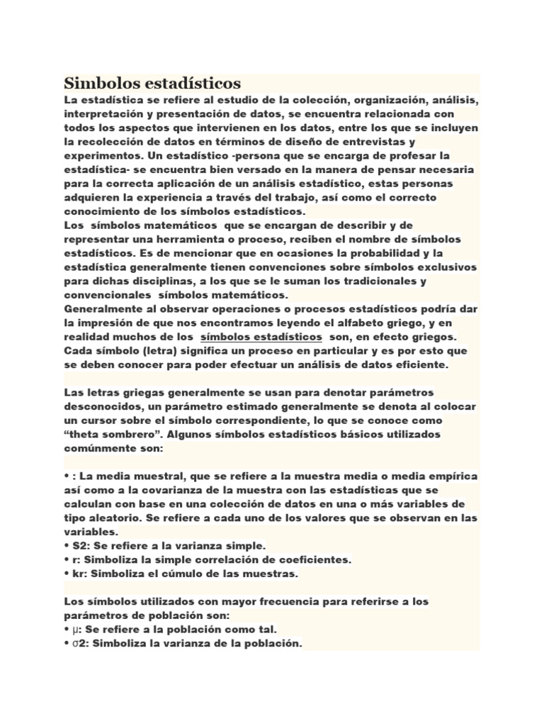 Simbolos estadísticos | PDF | Estadísticas | Muestreo (Estadísticas)