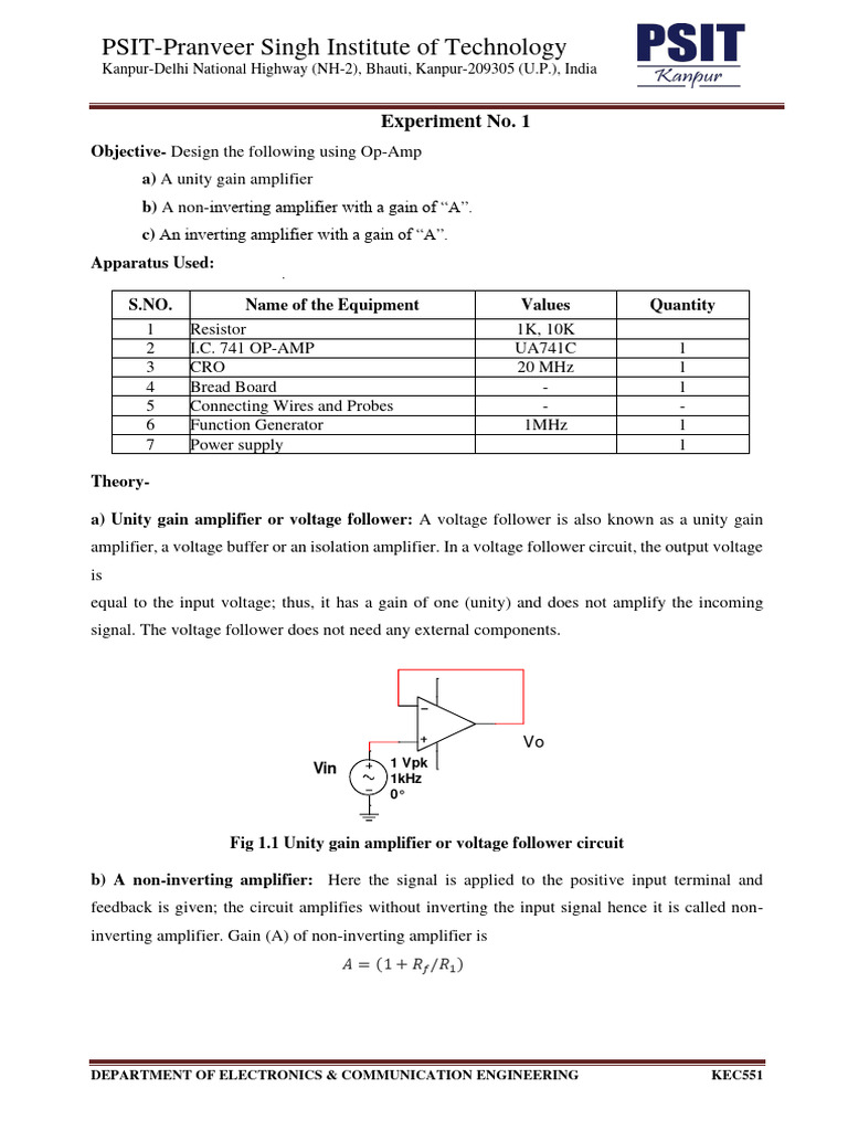 KEC-551 (Integrated Circuit Lab) - Exp1-3 | PDF | Amplifier | Operational Amplifier