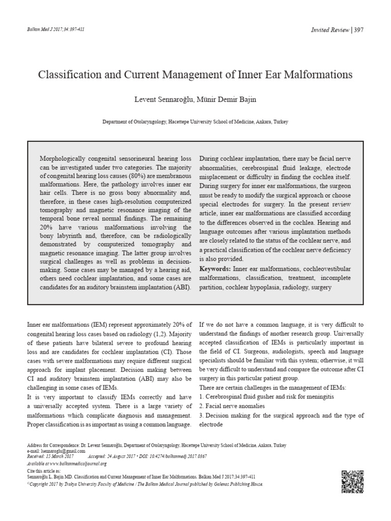 Classification and Current Management of Inner Ear Malformations | PDF ...