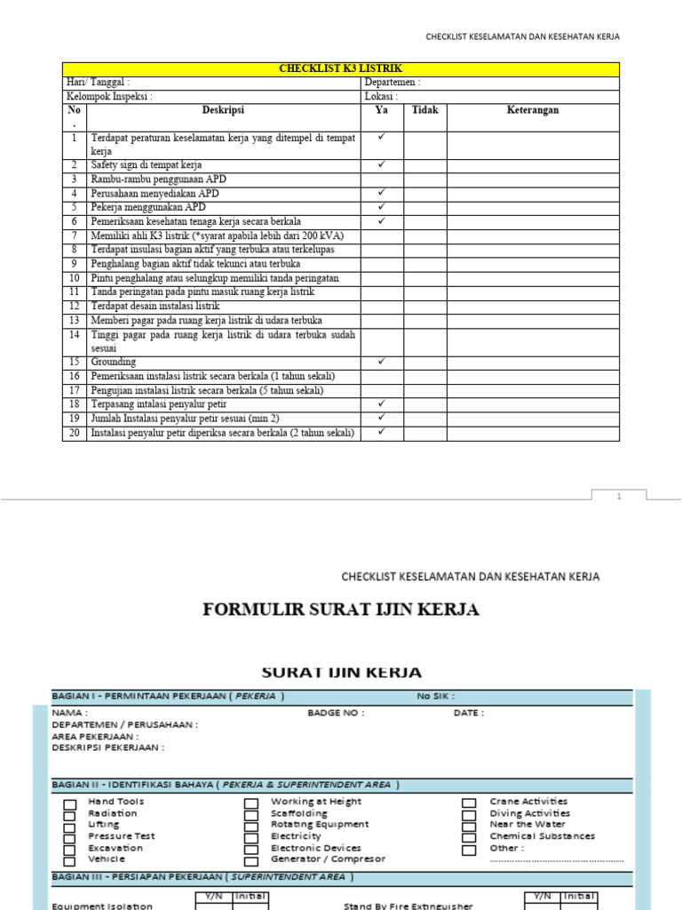 Ceklis K3 Listrik | PDF