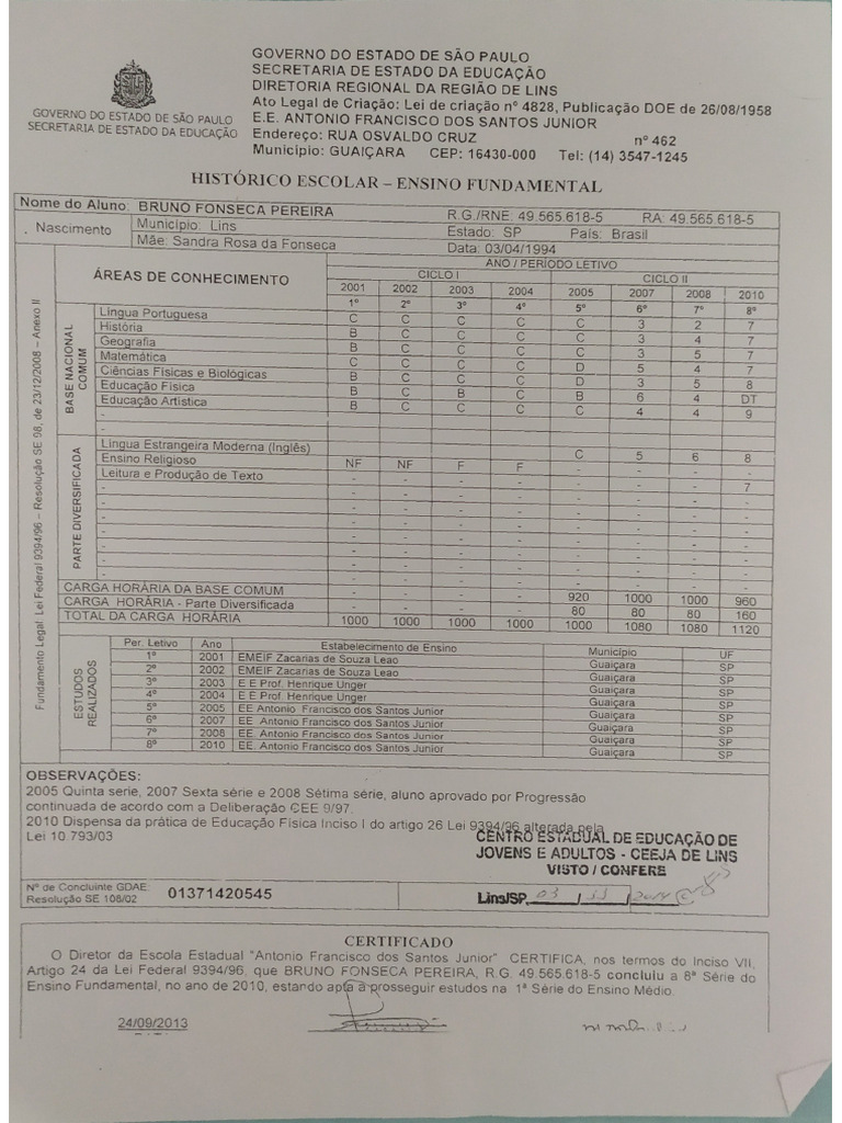 Certificado Ensino Fundamental Pdf