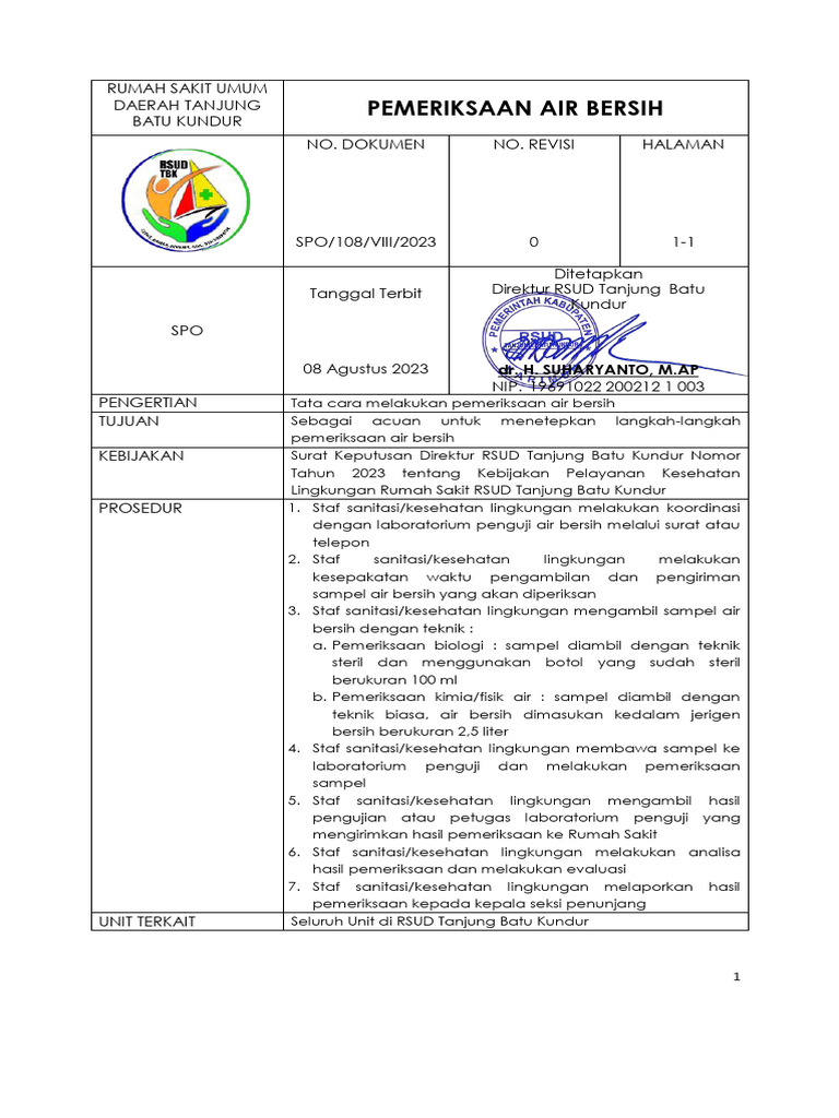 Sop Pemeriksaan Air Bersih | PDF | Sains & Matematika