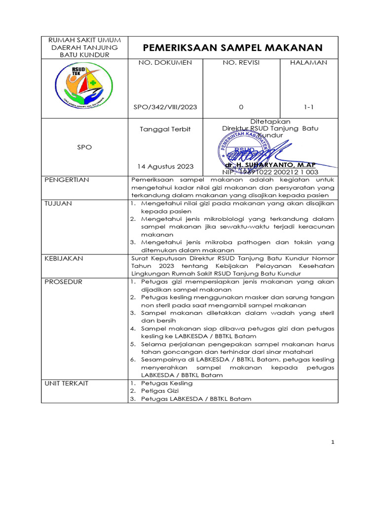 Prosedur Pemeriksaan Sampel Makanan | PDF | Kesehatan Holistik ...