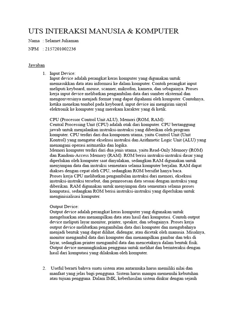 Uts Interaksi Manusia | PDF | Komputer | Teknologi & Rekayasa