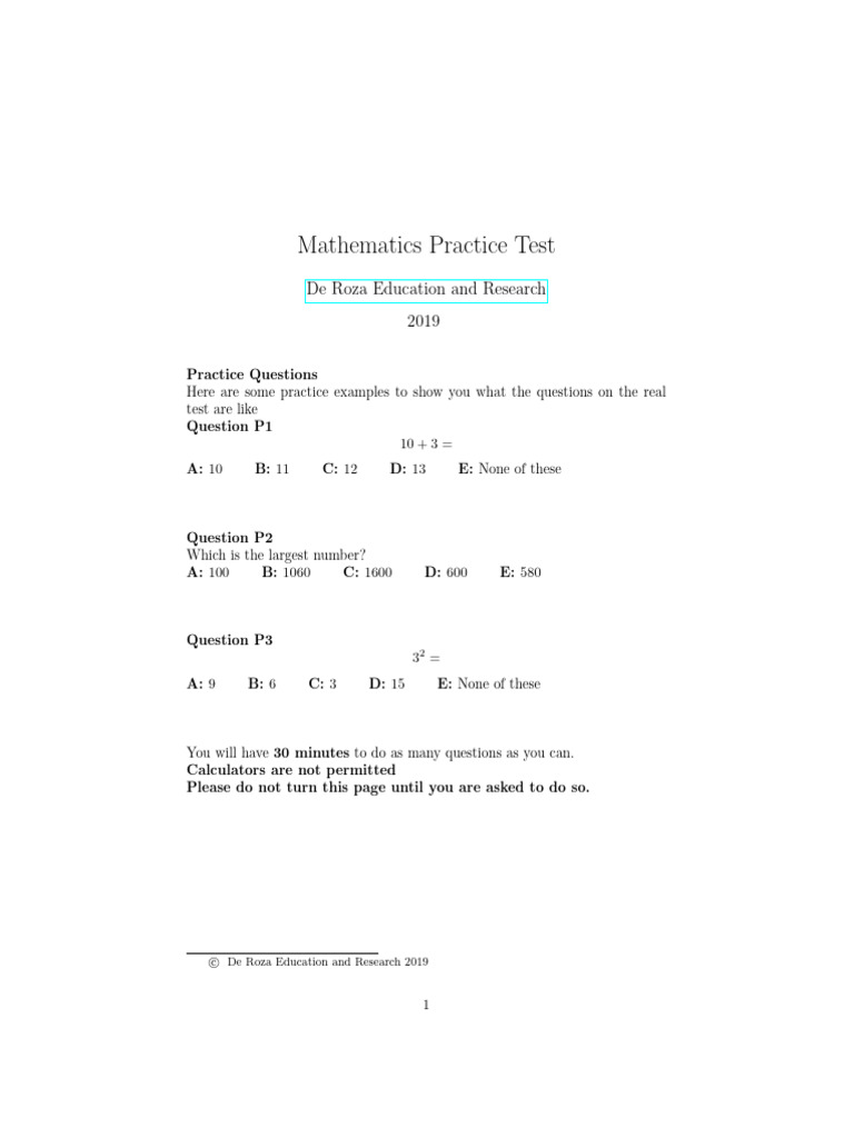 Selective School Mathematics Sample Test 4 - Year 9 Entry - (VIC) | PDF ...