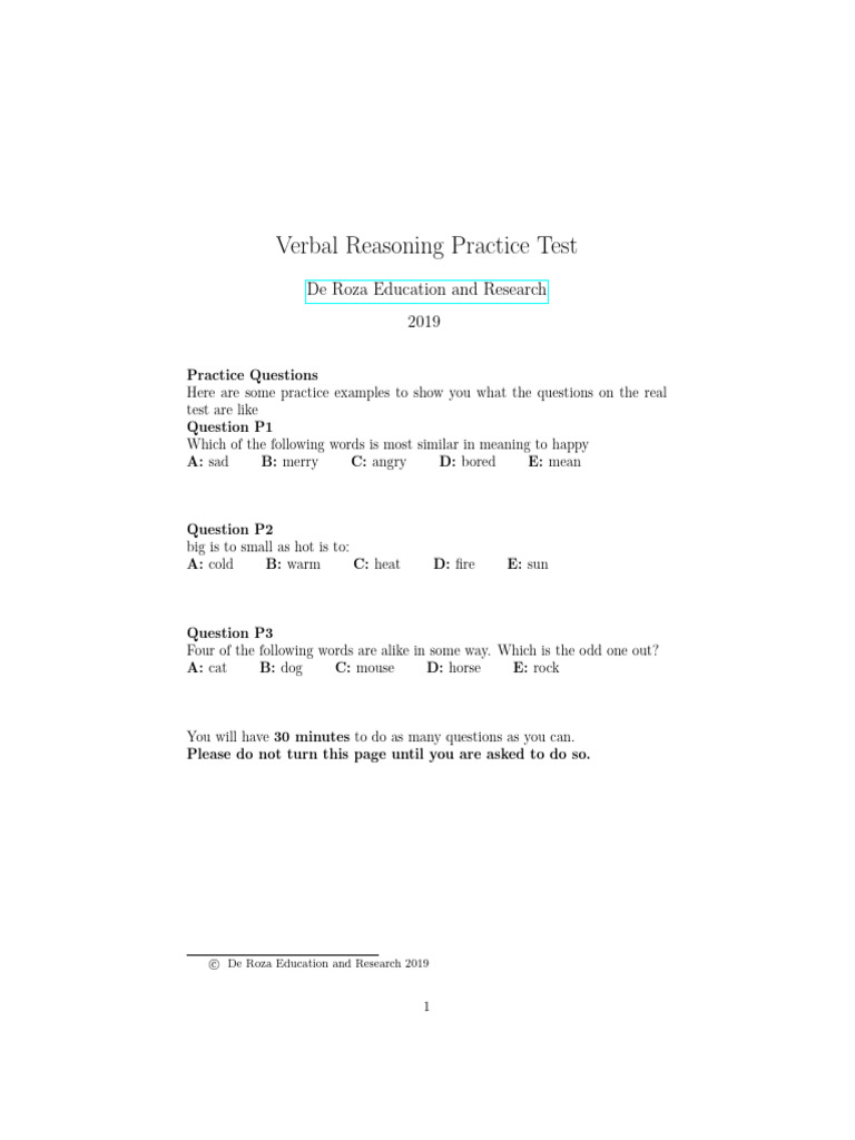 Selective School Verbal Reasoning Sample Test 2 - Year 9 Entry - (VIC ...