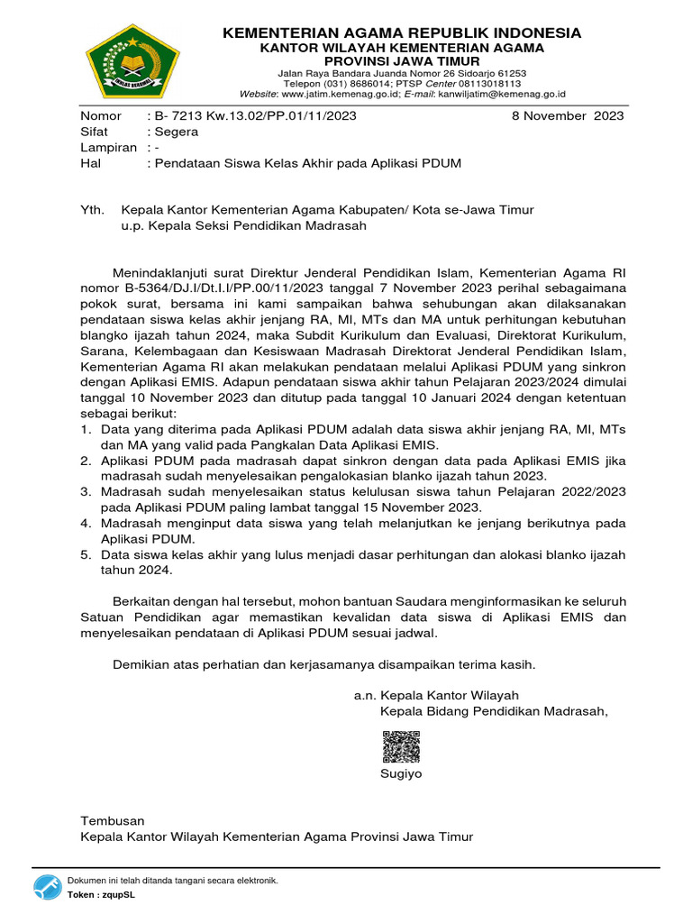 Pendataan Siswa Kelas Akhir Di PDUM TP. 2023-2024 | PDF