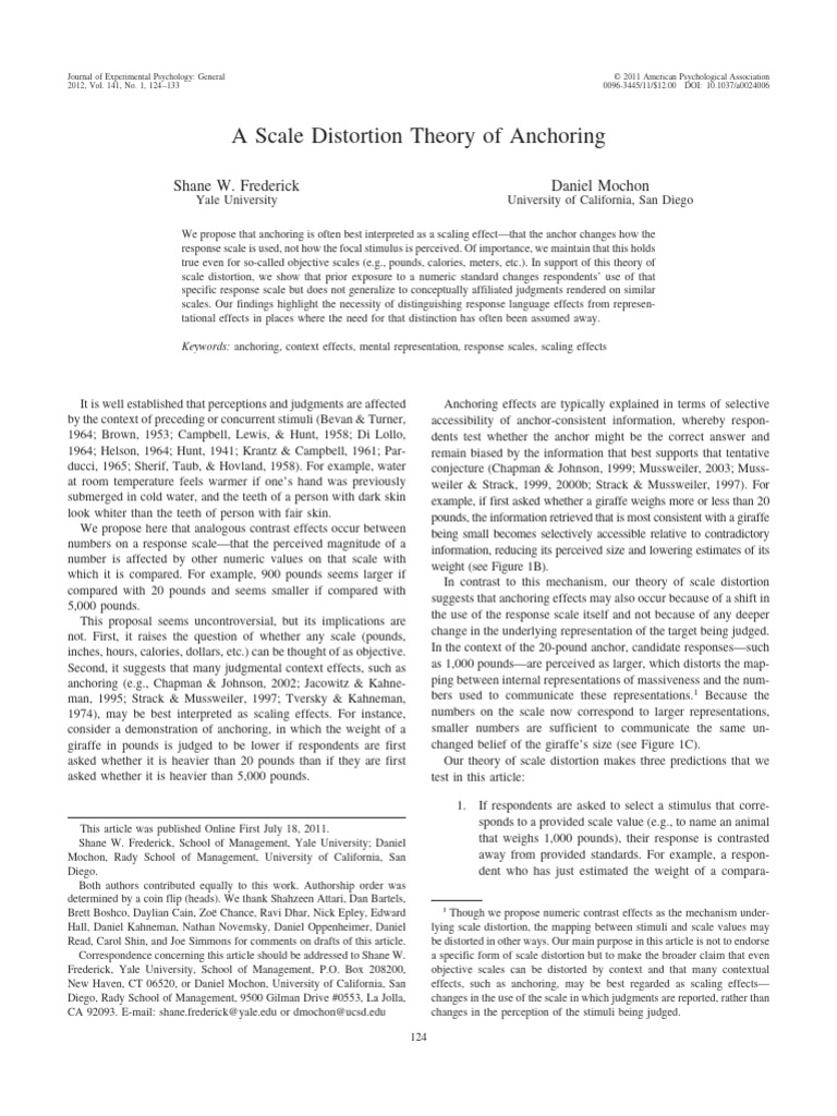 A Scale Distortion Theory of Anchoring | PDF | Perception | Weight