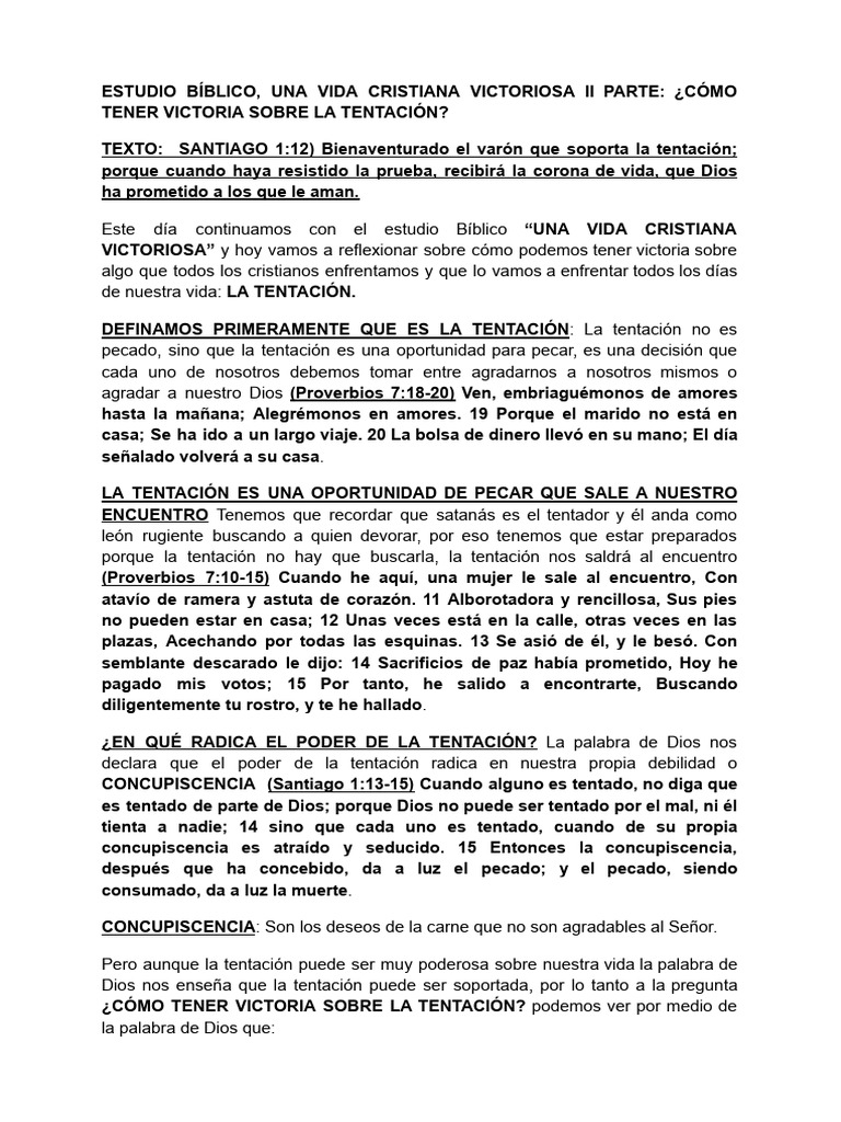 Estudio Biblico Una Vida Cristiana Victoriosa Ii Parte - ¿Como Tener Victoria Sobre La Tentacion ...