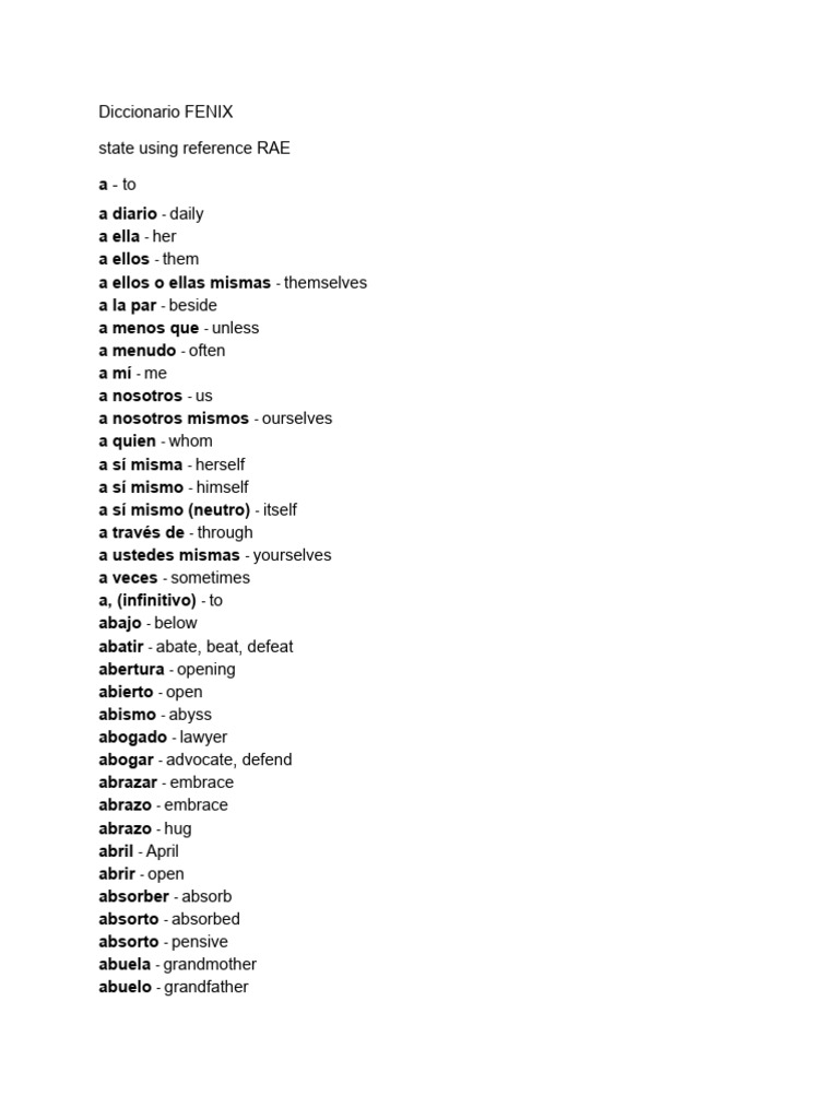 Diccionario FENIX: Glosario Español-Inglés | PDF