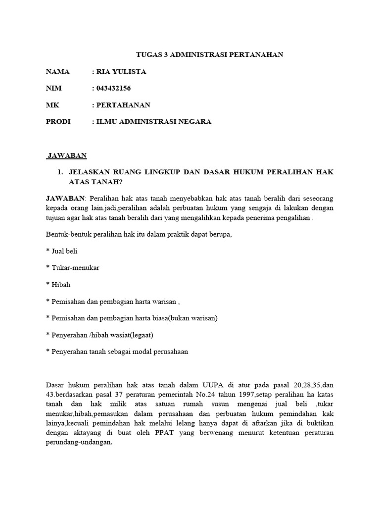 Tugas 3 Ria Administrasi Pertanahan | PDF | Hukum