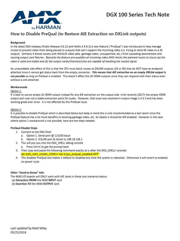 DGX 100 Series - How To Disable PreQual (To Restore AIE Extraction On DX.. | PDF | Hdmi ...