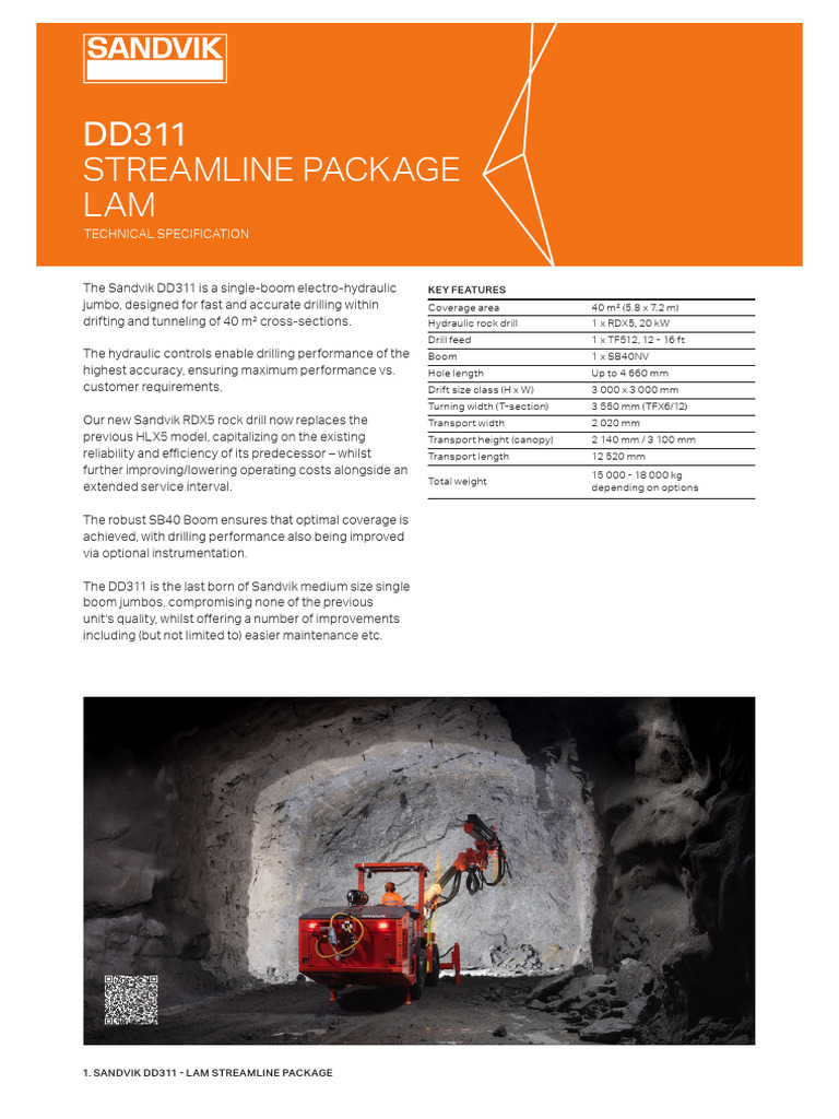 Sandvik DD311 Development Drill Rig Specs | PDF | Drilling | Drill